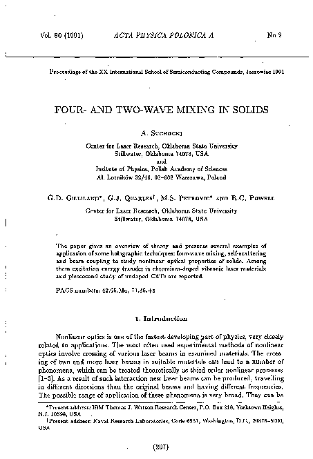 (PDF) Four- and Two-Wave Mixing in Solids