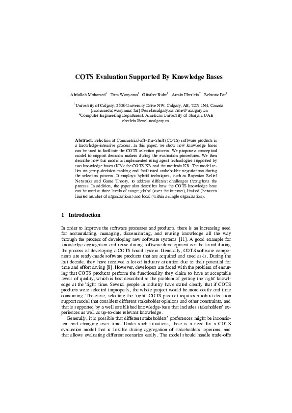 (PDF) COTS Evaluation Supported by Knowledge Bases