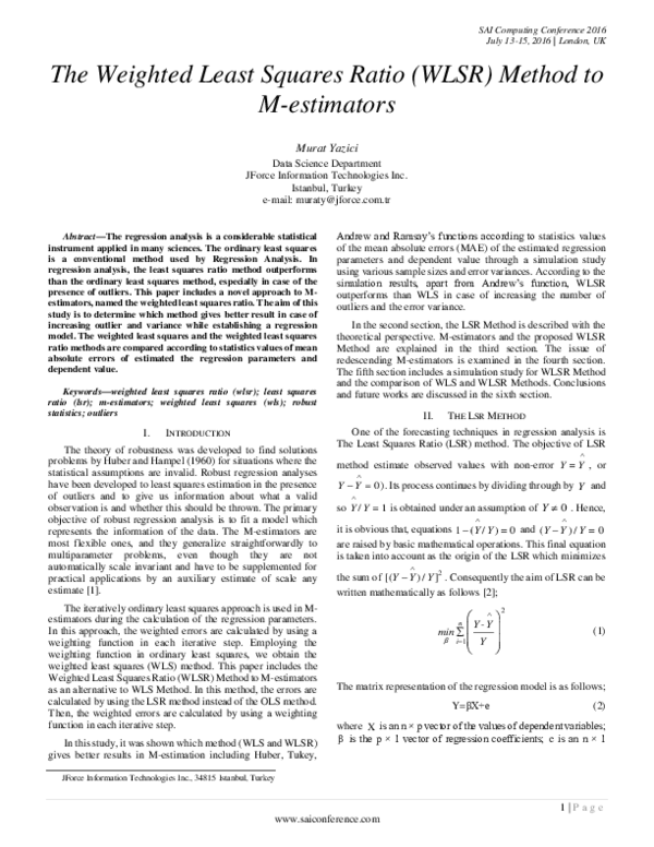 (PDF) The Weighted Least Squares Ratio (WLSR) Method to M-estimators