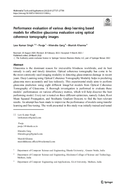 (PDF) Performance evaluation of various deep learning based models for ...
