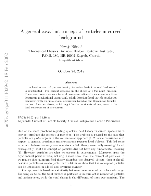 (PDF) A general-covariant concept of particles in curved background