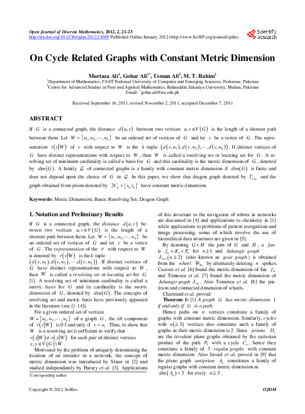 (PDF) On Cycle Related Graphs with Constant Metric Dimension | gohar ...