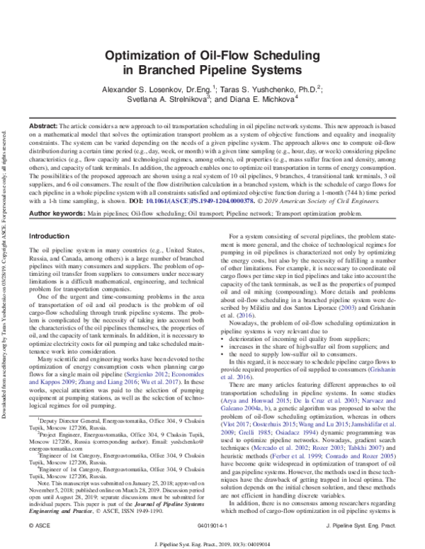 (PDF) Optimization of Oil-Flow Scheduling in Branched Pipeline Systems