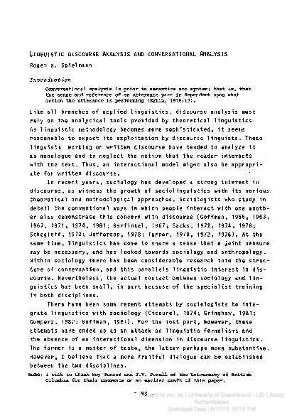 (PDF) Linguistic Discourse Analysis and Conversational Analysis