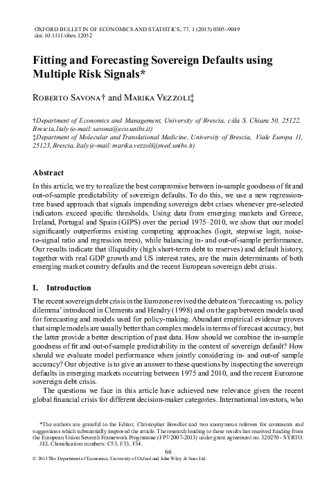 (PDF) Fitting and Forecasting Sovereign Defaults Using Multiple Risk ...