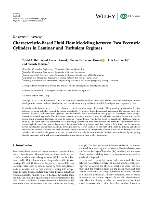 (PDF) Characteristic-Based Fluid Flow Modeling between Two Eccentric ...