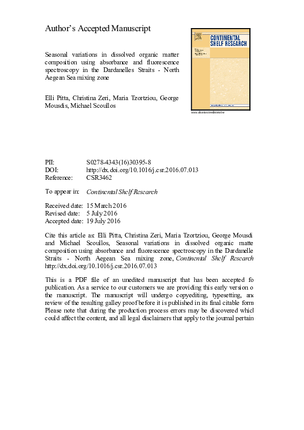 (PDF) Seasonal variations in dissolved organic matter composition using absorbance and ...