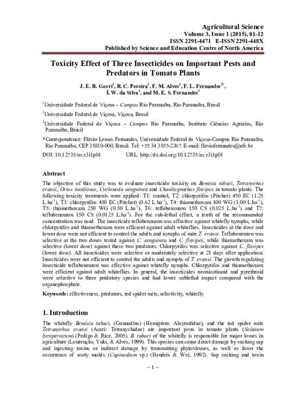 (PDF) Toxicity Effect of Three Insecticides on Important Pests and ...