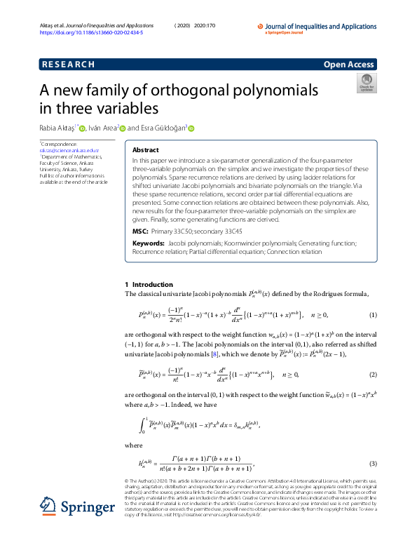 (PDF) A new family of orthogonal polynomials in three variables | esra ...