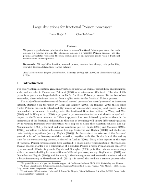 (PDF) Large deviations for fractional Poisson processes
