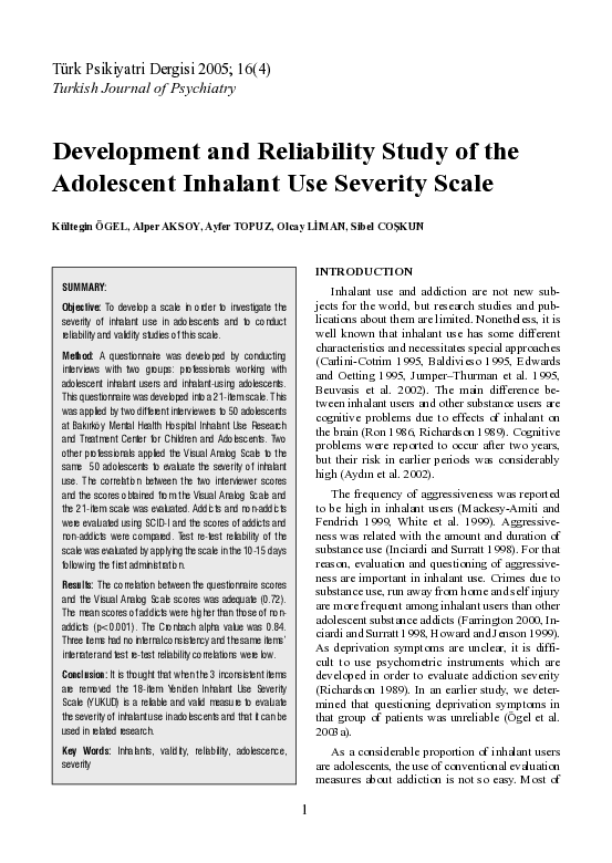 (PDF) [Development and reliability study of the adolescent inhalant use severity scale]