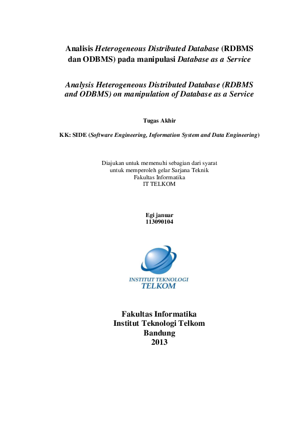 (PDF) Analisis Heterogeneous Distributed Database (RDBMS dan ODBMS) pada manipulasi Database as ...