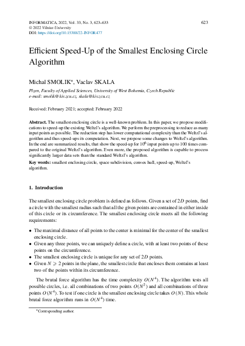 (PDF) Efficient Speed-Up of the Smallest Enclosing Circle Algorithm