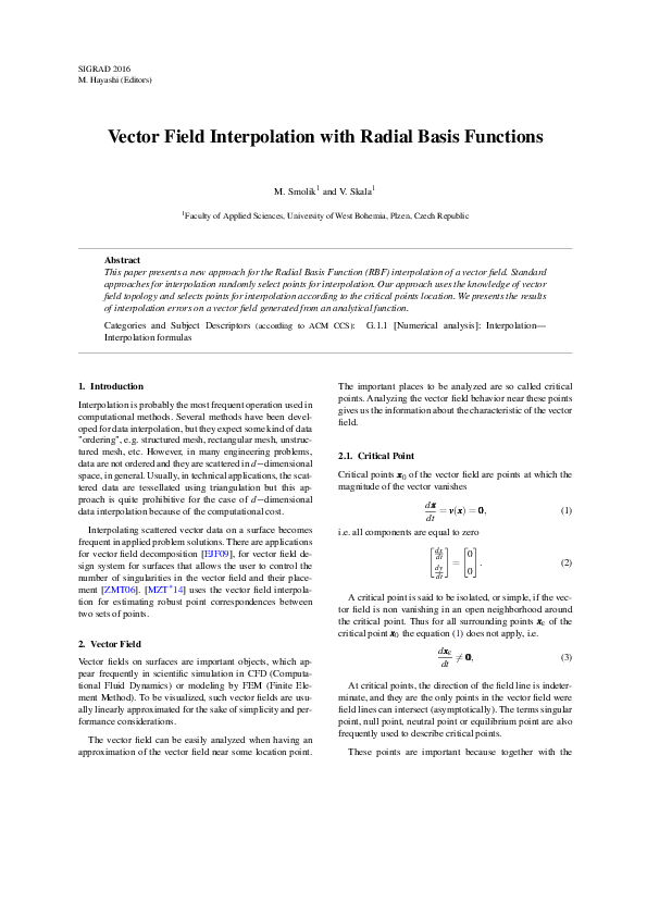(PDF) Vector Field Interpolation with Radial Basis Functions | Vaclav Skala - Academia.edu