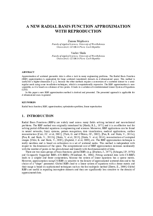 (PDF) A New Radial Basis Function Approximation with Reproduction
