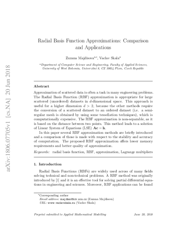 Pdf Radial Basis Function Approximations Comparison And Applications