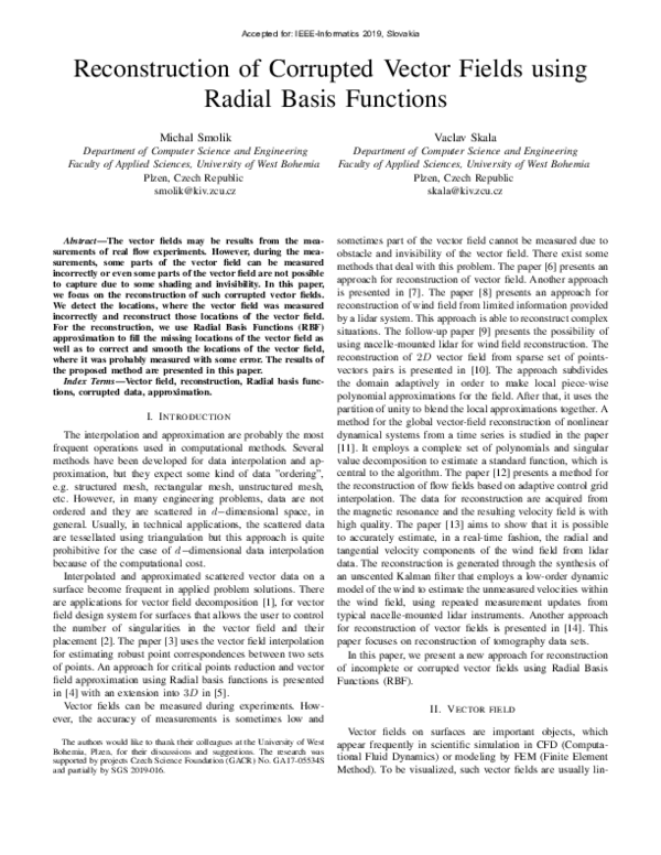(PDF) Reconstruction of Corrupted Vector Fields using Radial Basis Functions