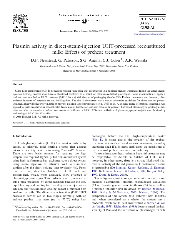 (PDF) Plasmin activity in direct-steam-injection UHT-processed ...