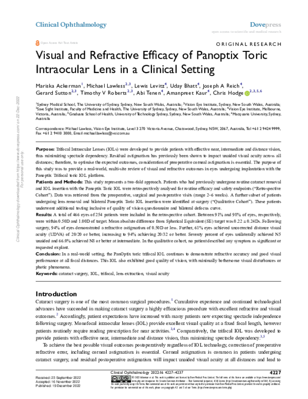 (PDF) Visual and Refractive Efficacy of Panoptix Toric Intraocular Lens ...