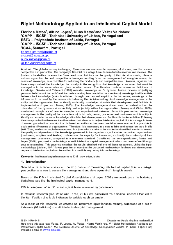 (PDF) Biplot Methodology Applied to an Intellectual Capital Model