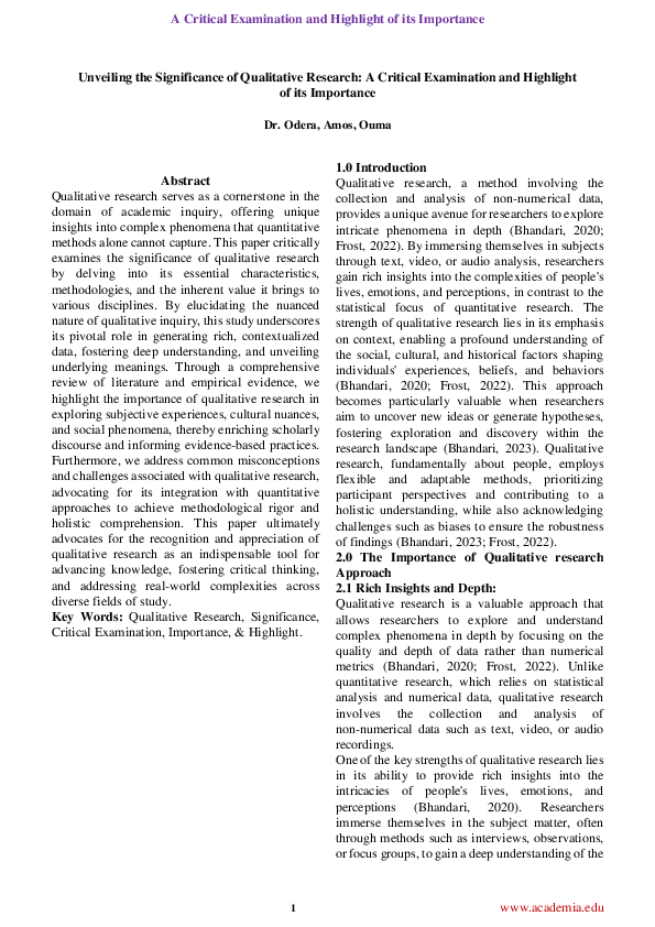 (PDF) A Critical Examination and Highlight of its Importance | Dr ...