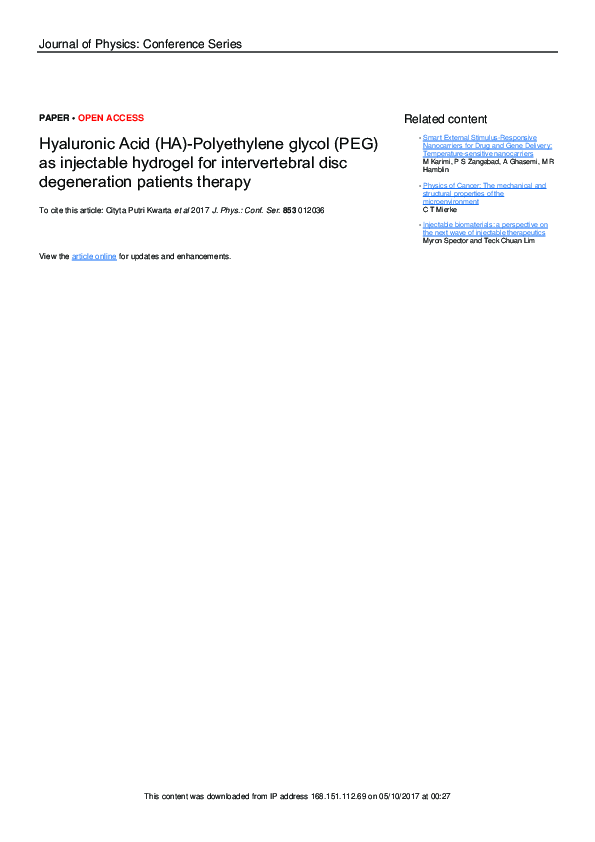 (PDF) Hyaluronic Acid (HA)-Polyethylene glycol (PEG) as injectable ...