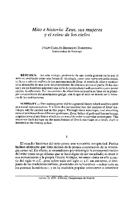 (PDF) Mito e historia: Zeus, sus mujeres y el reino de los cielos