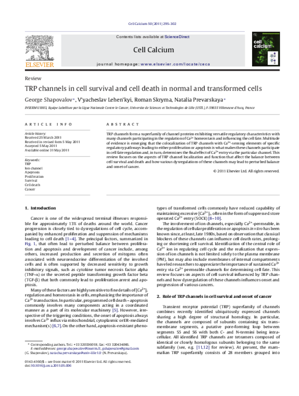 (PDF) TRP channels in cell survival and cell death in normal and ...