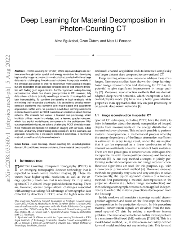 Pdf Deep Learning For Material Decomposition In Photon Counting Ct