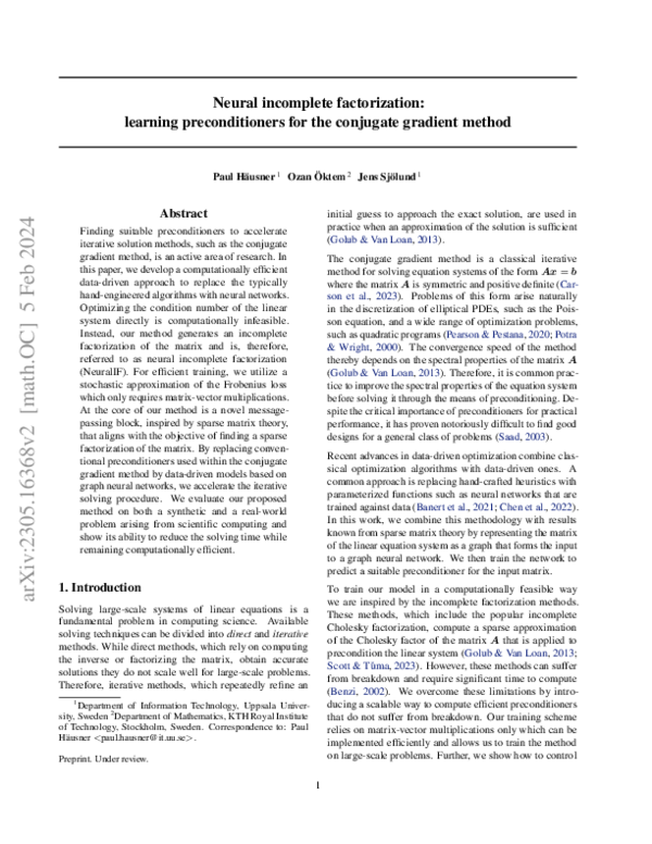 (PDF) Neural incomplete factorization: learning preconditioners for the conjugate gradient method