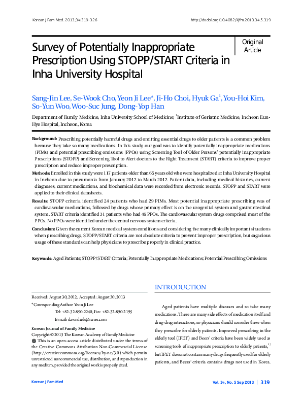 (PDF) Survey of Potentially Inappropriate Prescription Using STOPP ...