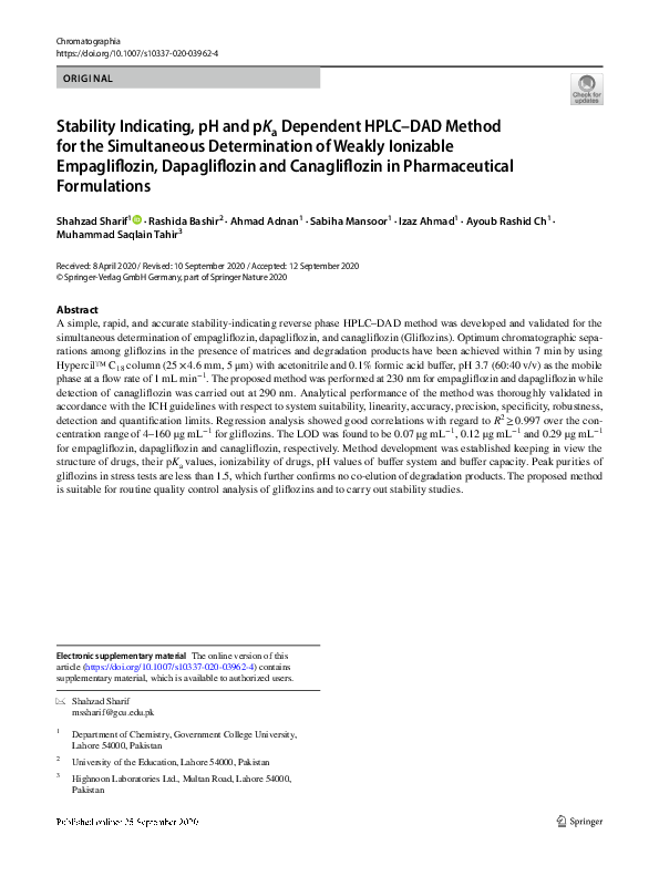 (PDF) Stability Indicating, pH and pKa Dependent HPLC–DAD Method for the Simultaneous ...
