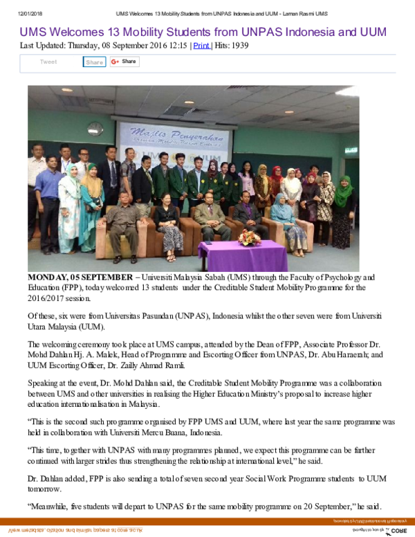 (PDF) UMS welcomes 13 mobility students from UNPAS Indonesia and UUM