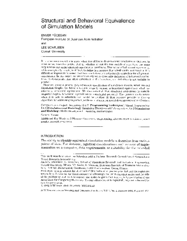 (PDF) Structural and behavioral equivalence of simulation models