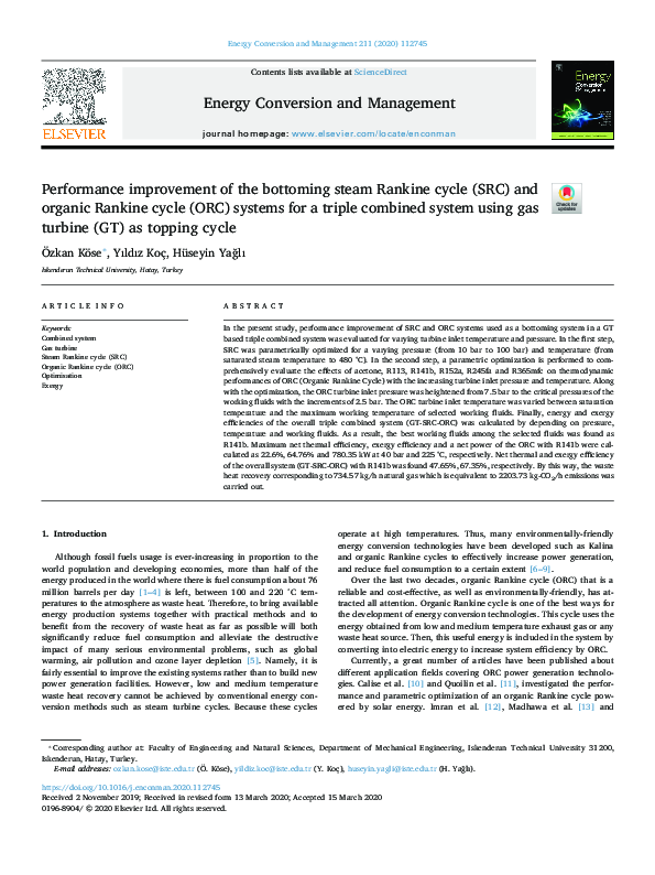 (PDF) Performance improvement of the bottoming steam Rankine cycle (SRC) and organic Rankine ...