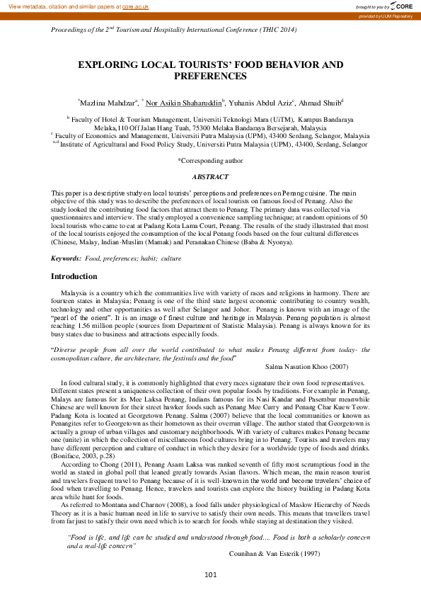 (PDF) Exploring local tourists' food behavior and preferences