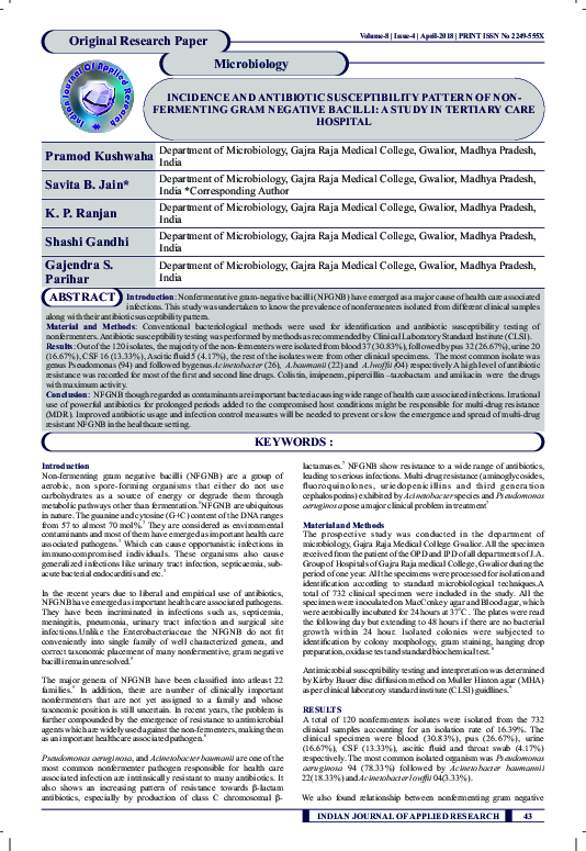 (PDF) Incidence and antibiotic susceptibility pattern of non-fermenting ...