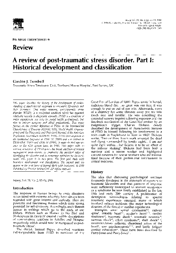 (PDF) A review of post-traumatic stress disorder. Part I: Historical ...