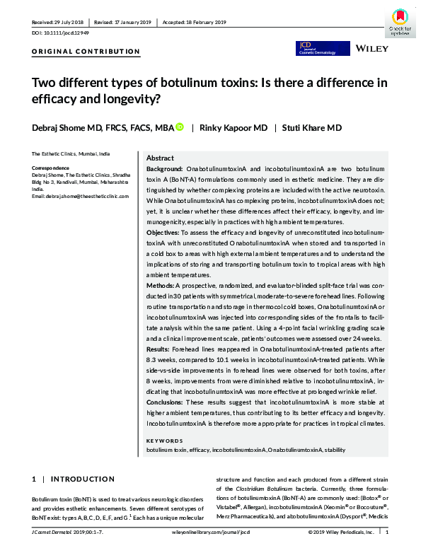 (PDF) Two different types of botulinum toxins: Is there a difference in ...