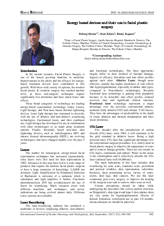 (PDF) Energy based devices and their use in facial plastic surgery