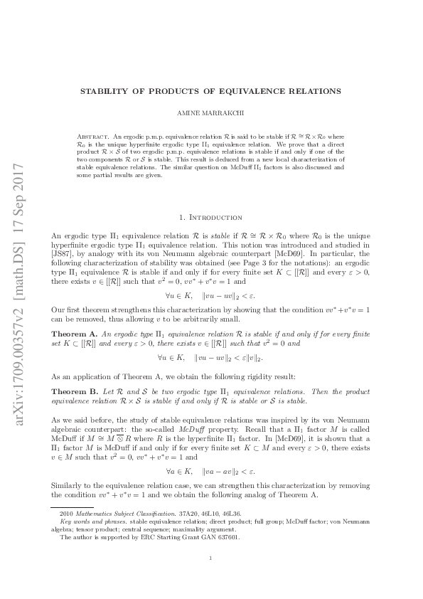 (PDF) Stability of products of equivalence relations