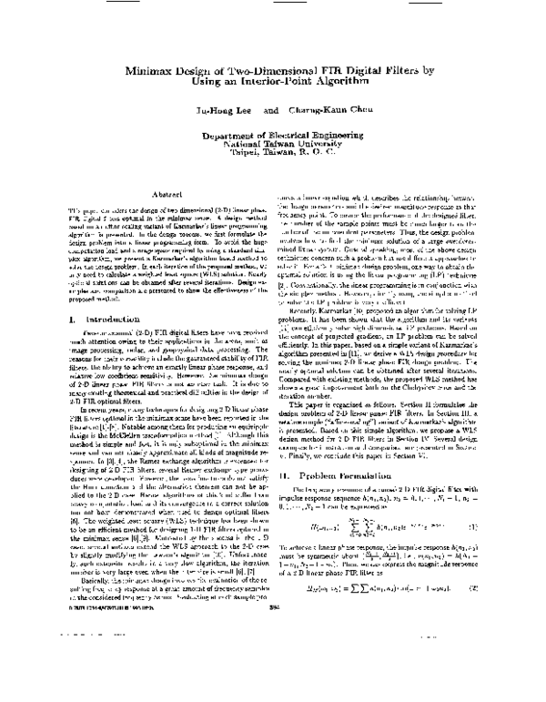 (PDF) Minimax design of two-dimensional FIR digital filters by using an interior-point algorithm