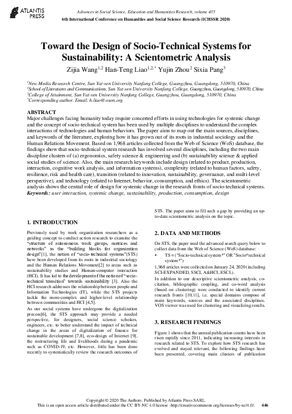 (PDF) Toward the Design of Socio-Technical Systems for Sustainability ...