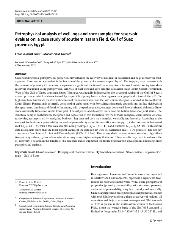 (PDF) Petrophysical analysis of well logs and core samples for ...