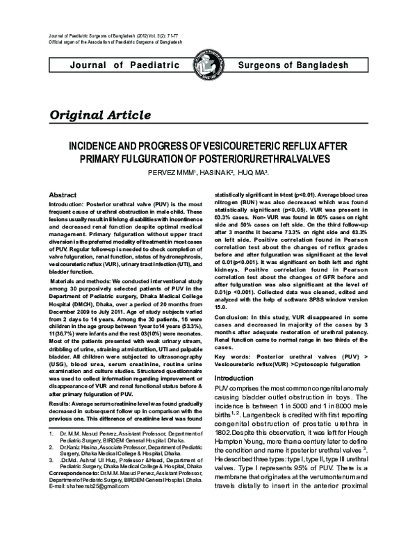(PDF) Incidence and Progress of Vesicoureteric Reflux after Primary ...