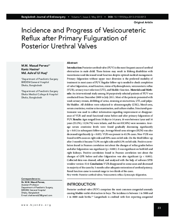 (PDF) Incidence and Progress of Vesicoureteric Reflux after Primary ...