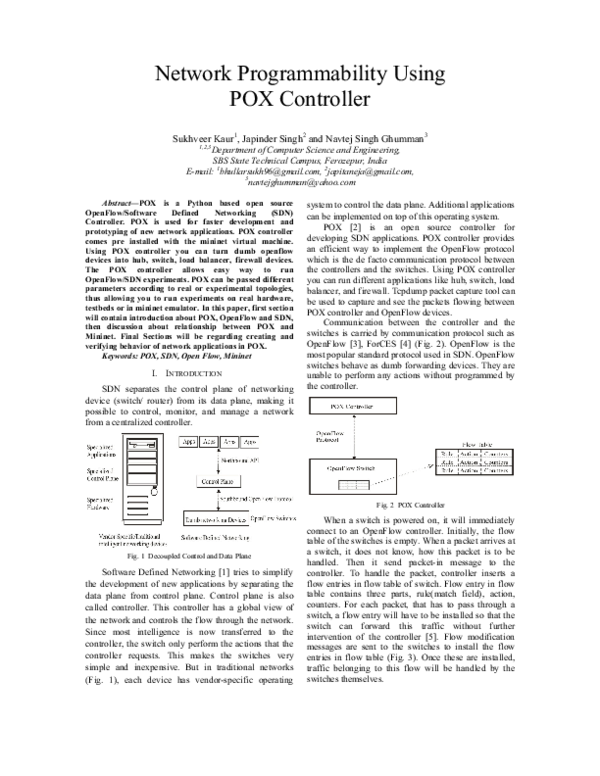 (PDF) Network Programmability Using POX Controller