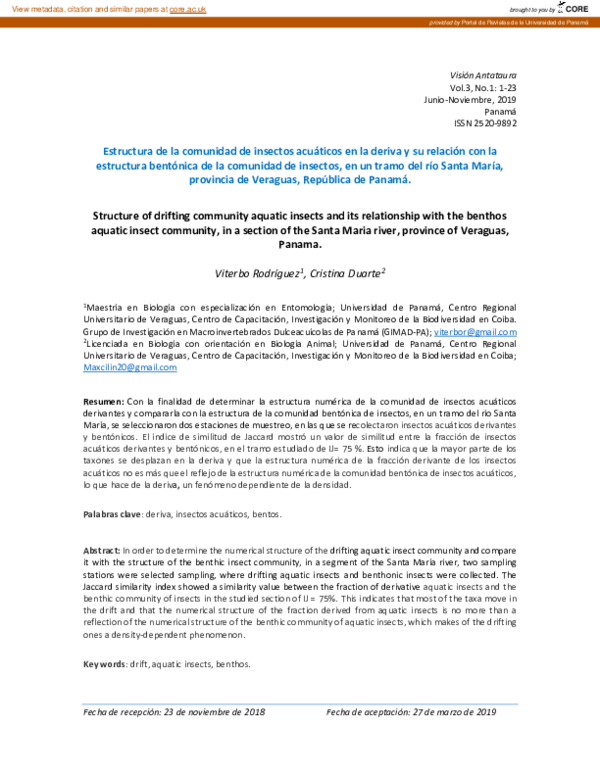 (PDF) Estructura de la comunidad de insectos acuáticos en la deriva y ...