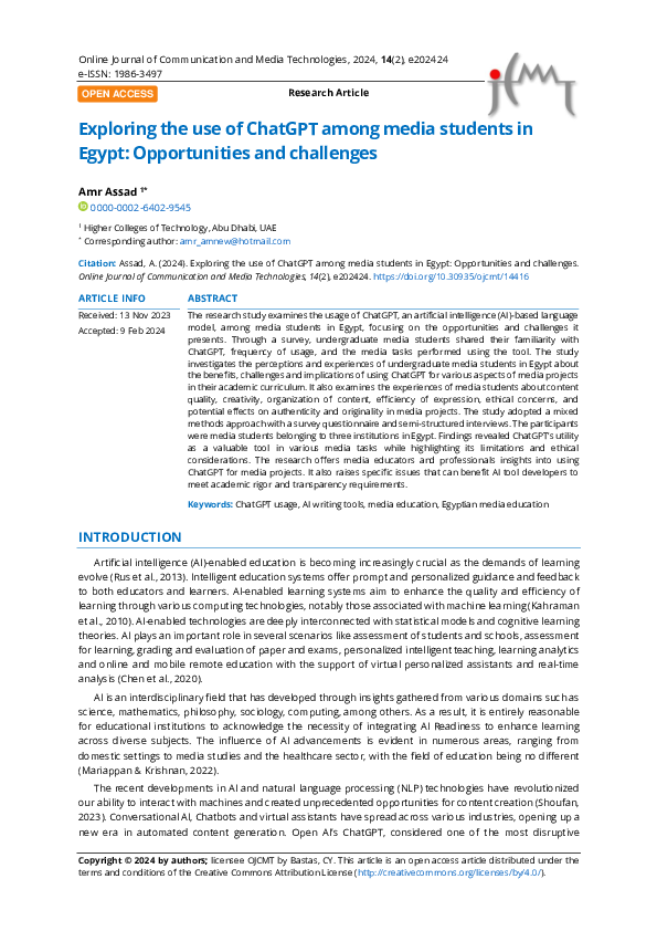 (PDF) Exploring the use of ChatGPT among media students in Egypt ...