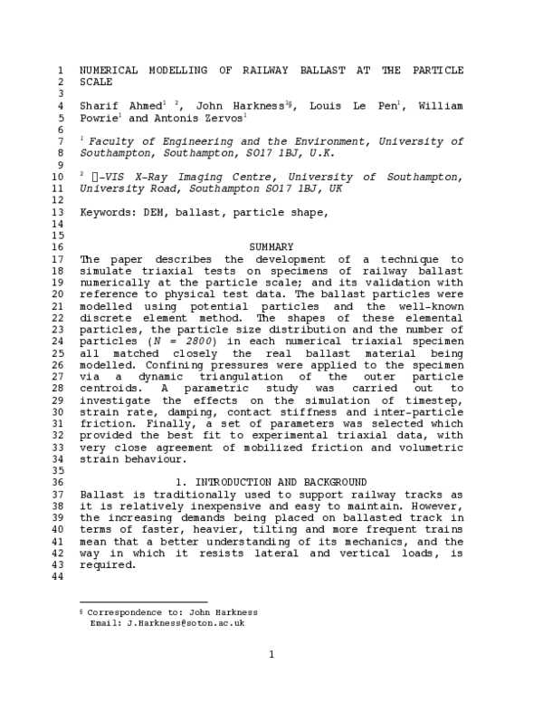 (PDF) Numerical modelling of railway ballast at the particle scale